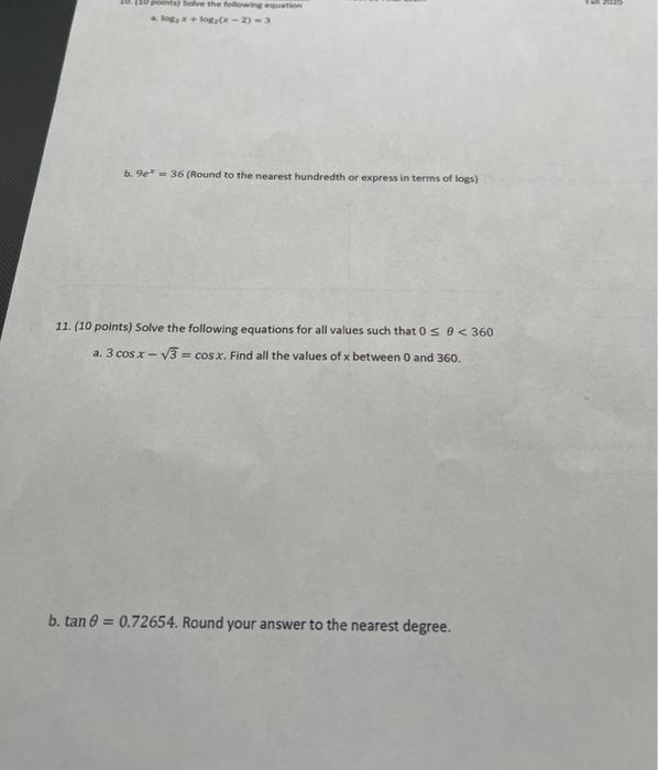 Solved 8. (10 points) For the function (x) - 2 cos(2x - ) a. | Chegg.com