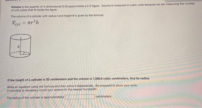 Solved Volume is the quantity of 3-dimensional (3-D) space | Chegg.com