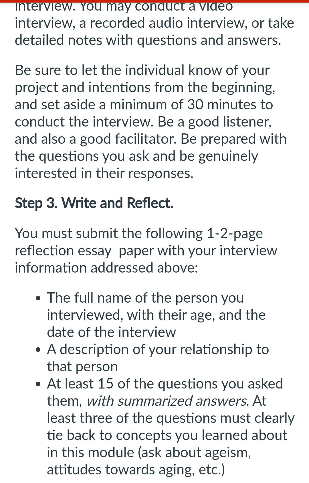 Solved Step 2: Conduct Your Interview. Conduct an interview. | Chegg.com