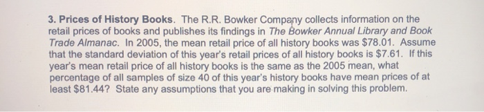 Solved 3. Prices of History Books. The R.R. Bowker Company | Chegg.com