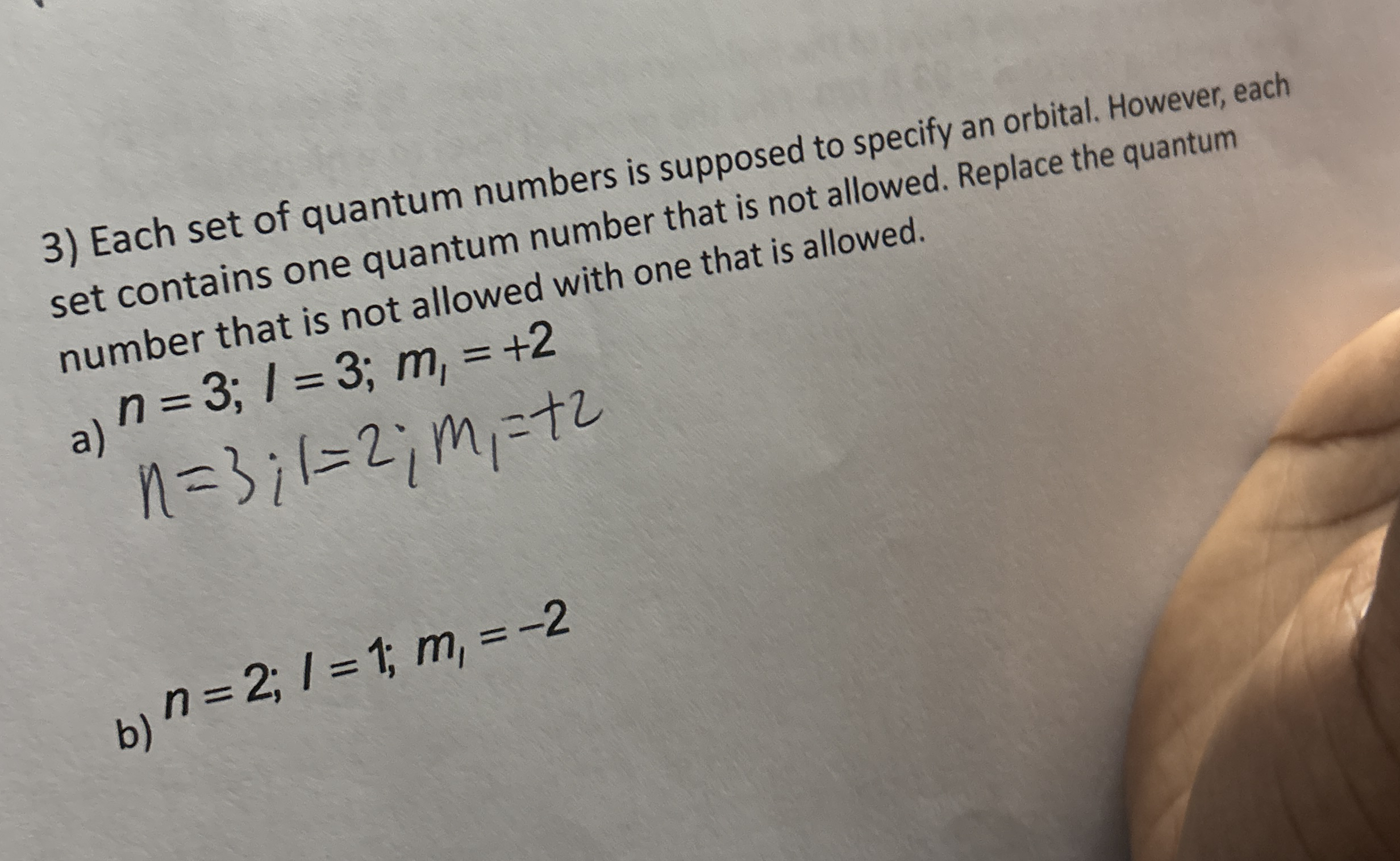 Solved Each set of quantum numbers is supposed to specify an | Chegg.com