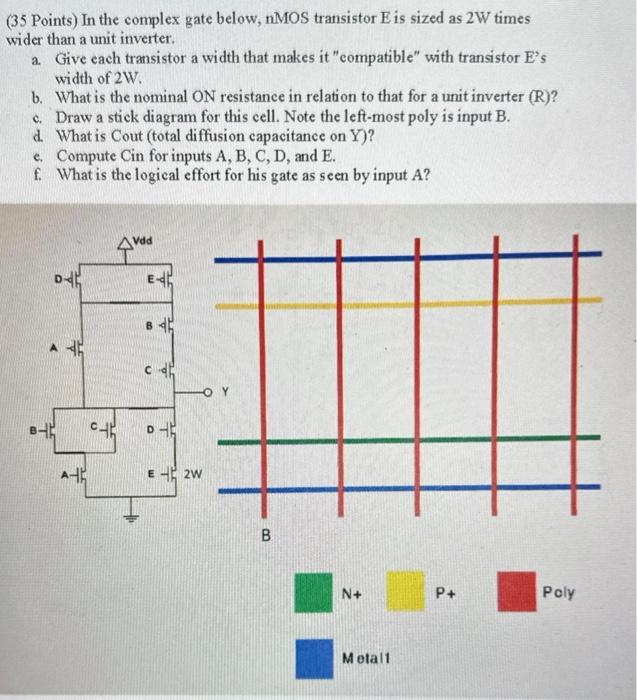 Solved (35 Points) In the complex gate below, nMOS | Chegg.com