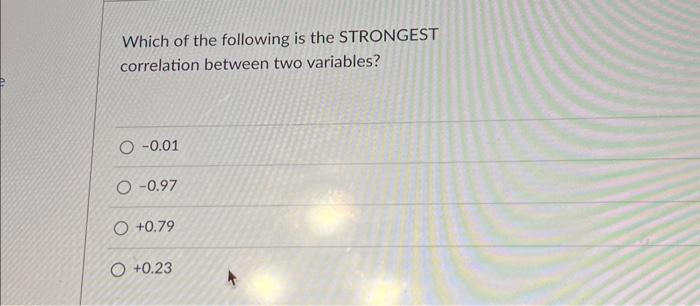 Solved Which of the following is the STRONGEST correlation | Chegg.com