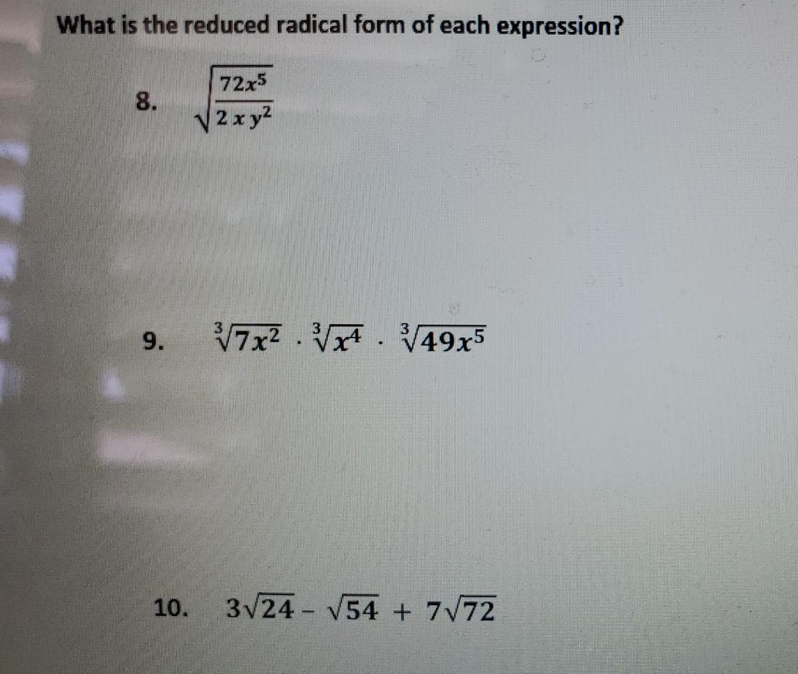 Solved What is the reduced radical form of each expression? | Chegg.com