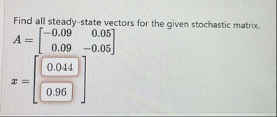 Solved Find all steady-state vectors for the given | Chegg.com