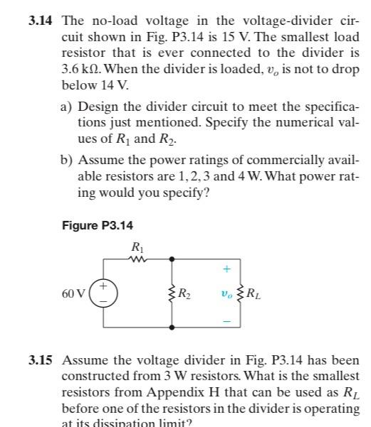 3.14 The no-load voltage in the voltage-divider | Chegg.com