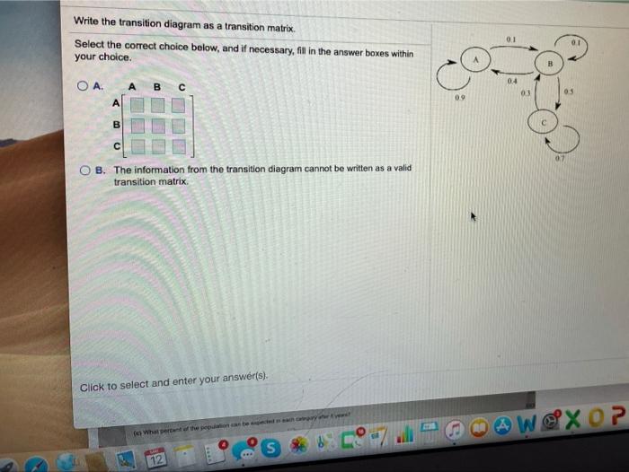 Solved Write the transition diagram as a transition matrix | Chegg.com