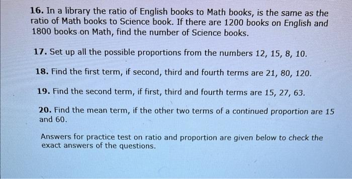 Solved 16. In a library the ratio of English books to Math | Chegg.com