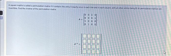Solved A square matrix is called a permutation matra if it | Chegg.com