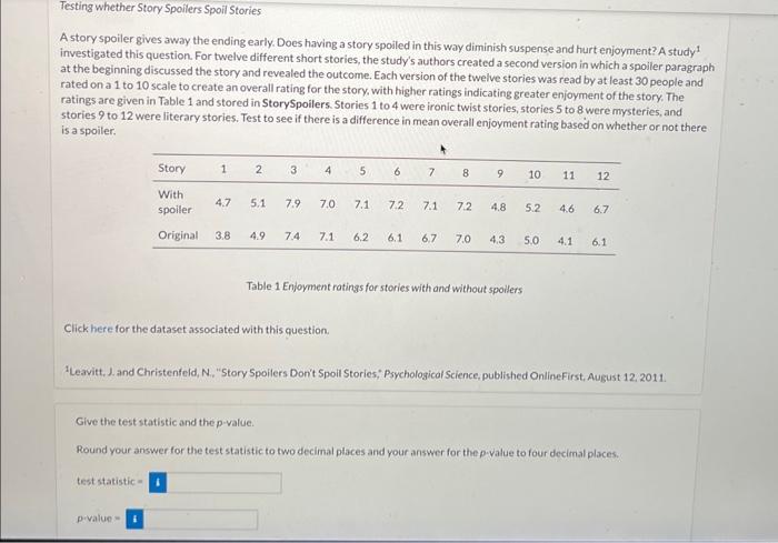 Solved Iesting whether Story Spoilers Spoil Stories A story | Chegg.com