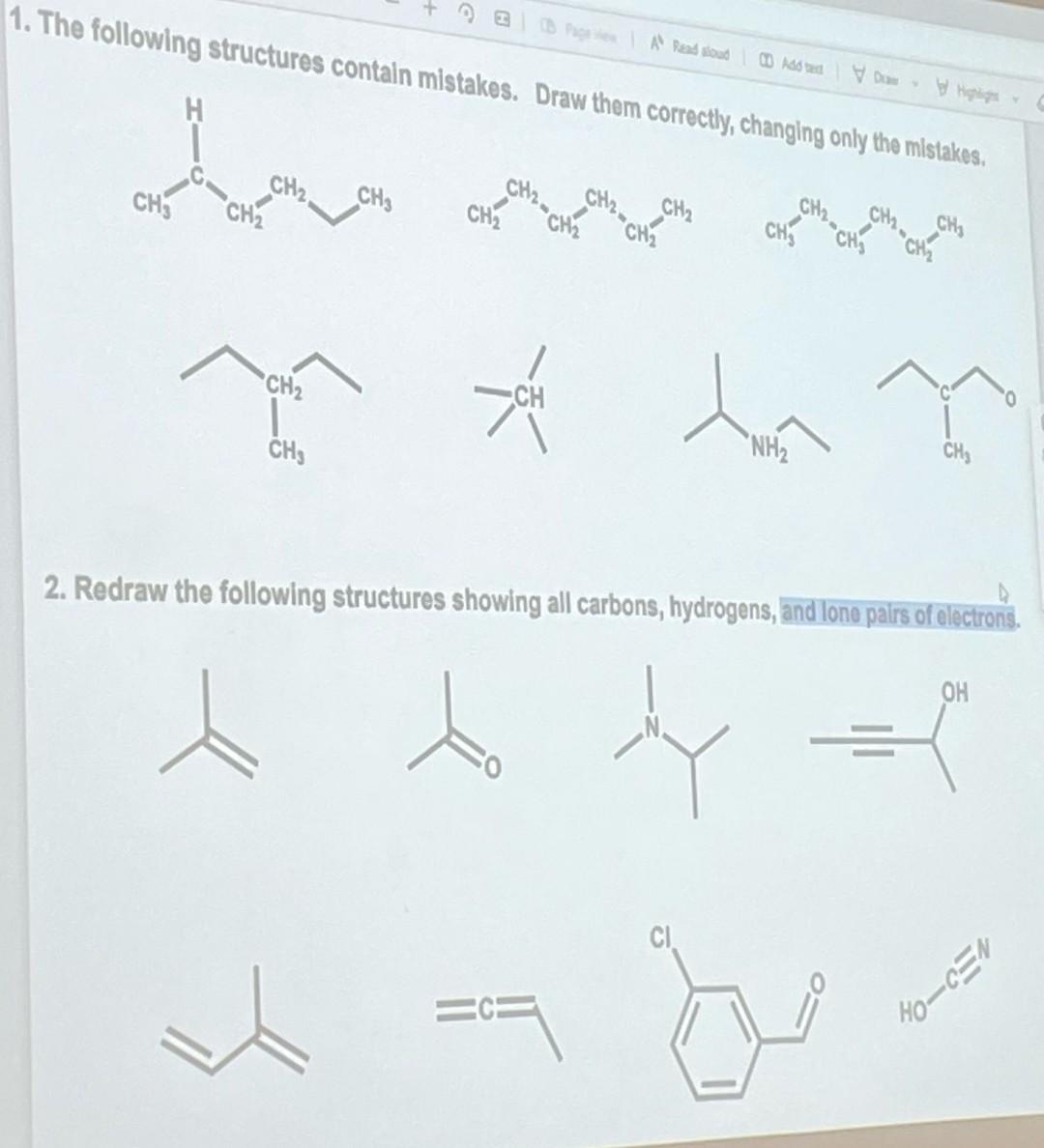 Solved The following structures contain mistakes. Draw them | Chegg.com