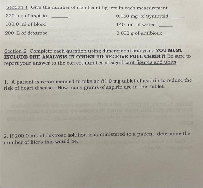 Solved Section 1 Give the number of significant figures in | Chegg.com