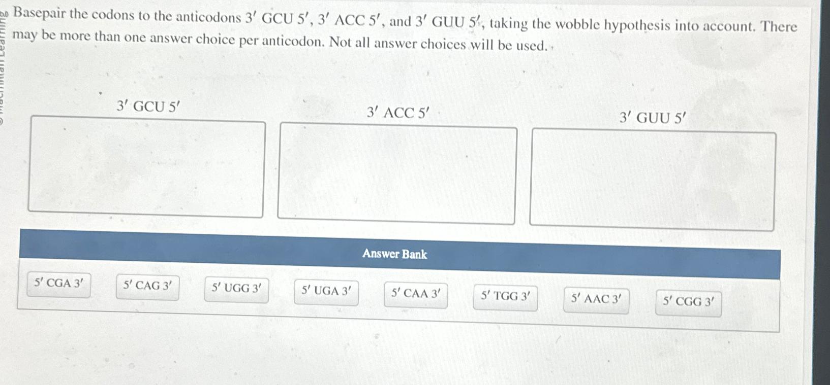 Solved Basepair The Codons To The Anticodons
