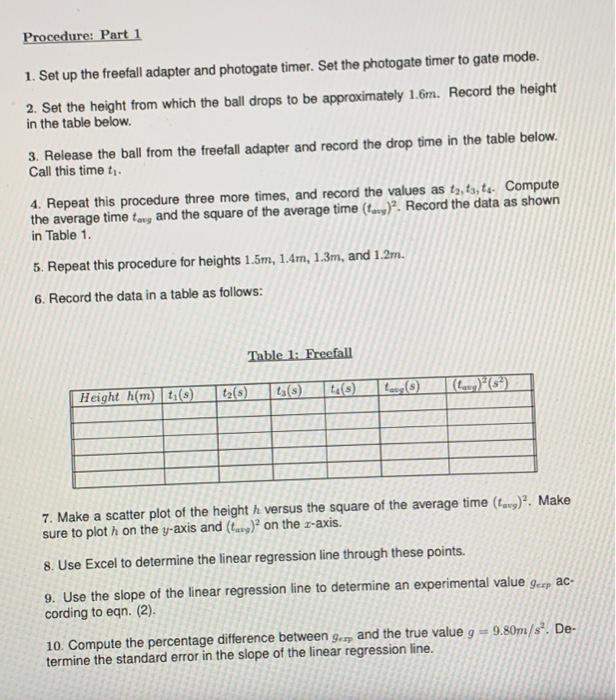 Solved Basic Physics I Lab 4: Acceleration due to Gravity | Chegg.com