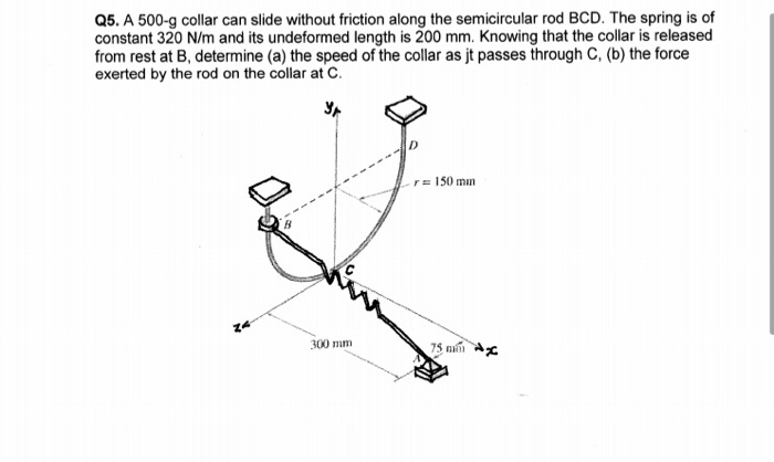 Solved Q5. A 500-g collar can slide without friction along | Chegg.com
