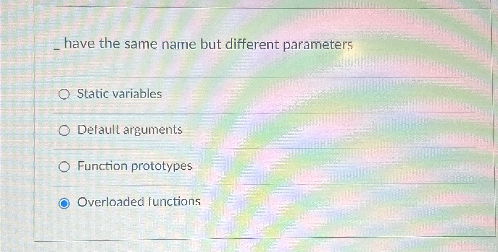 Solved have the same name but different parametersStatic | Chegg.com