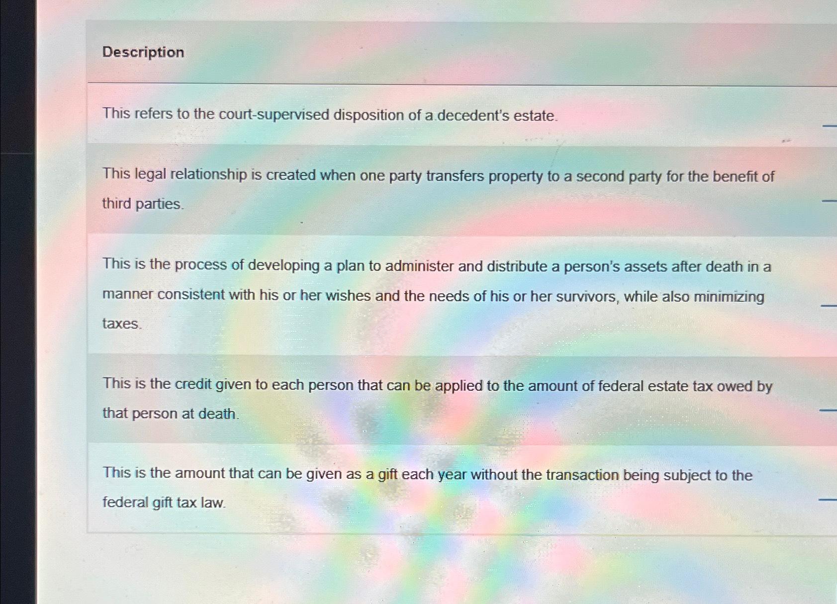 Solved DescriptionThis refers to the court-supervised | Chegg.com