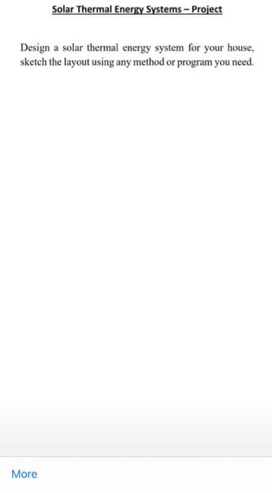 Solved Solar Thermal Energy Systems - Project Design a solar | Chegg.com