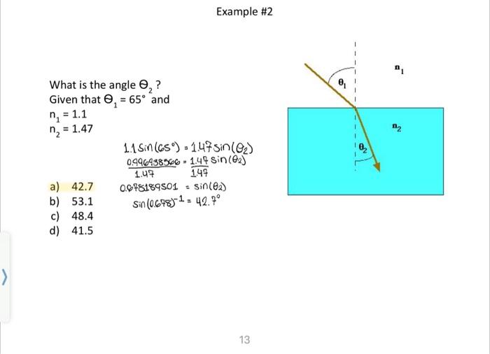 Solved Example \#2 What is the angle θ2 ? Given that θ1=65∘ | Chegg.com