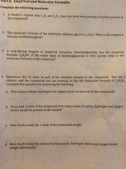 Solved Part II. Empirical and Molecular Formulas Empirical | Chegg.com