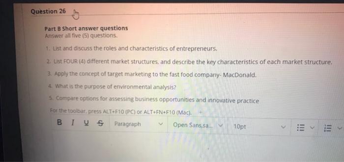 Solved Part B Short answer questions Answer all flive (5) | Chegg.com