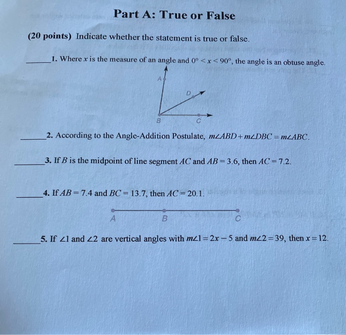 Solved Part A: True or False (20 points) Indicate whether | Chegg.com