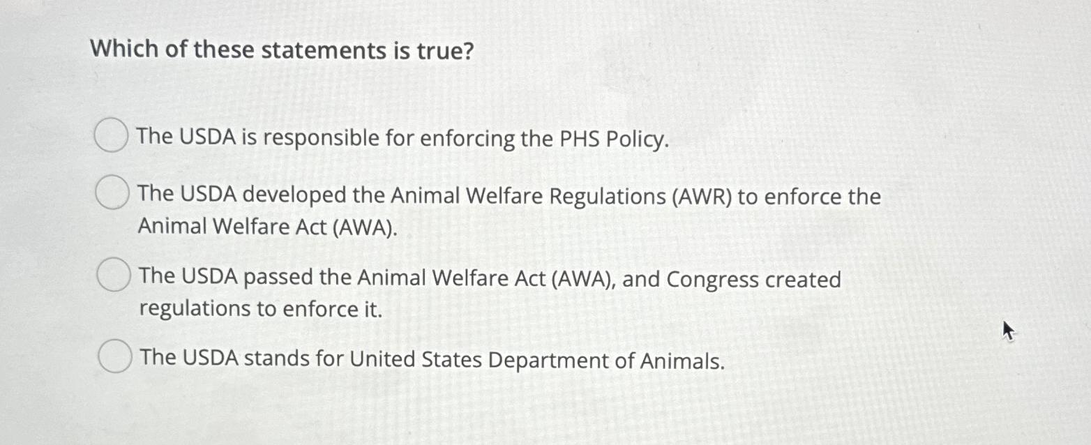 Solved Which of these statements is true?The USDA is | Chegg.com