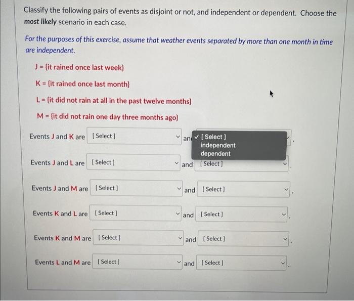 Solved Classify the following pairs of events as disjoint or | Chegg.com
