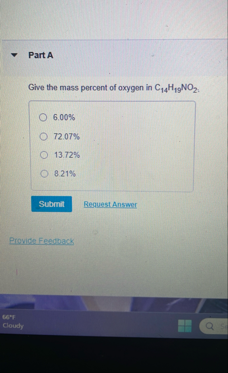 Solved Part AGive the mass percent of oxygen in C14H19NO2 | Chegg.com