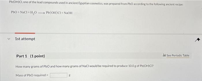 Solved Pb(OH)Cl, one of the lead compounds used in ancient | Chegg.com