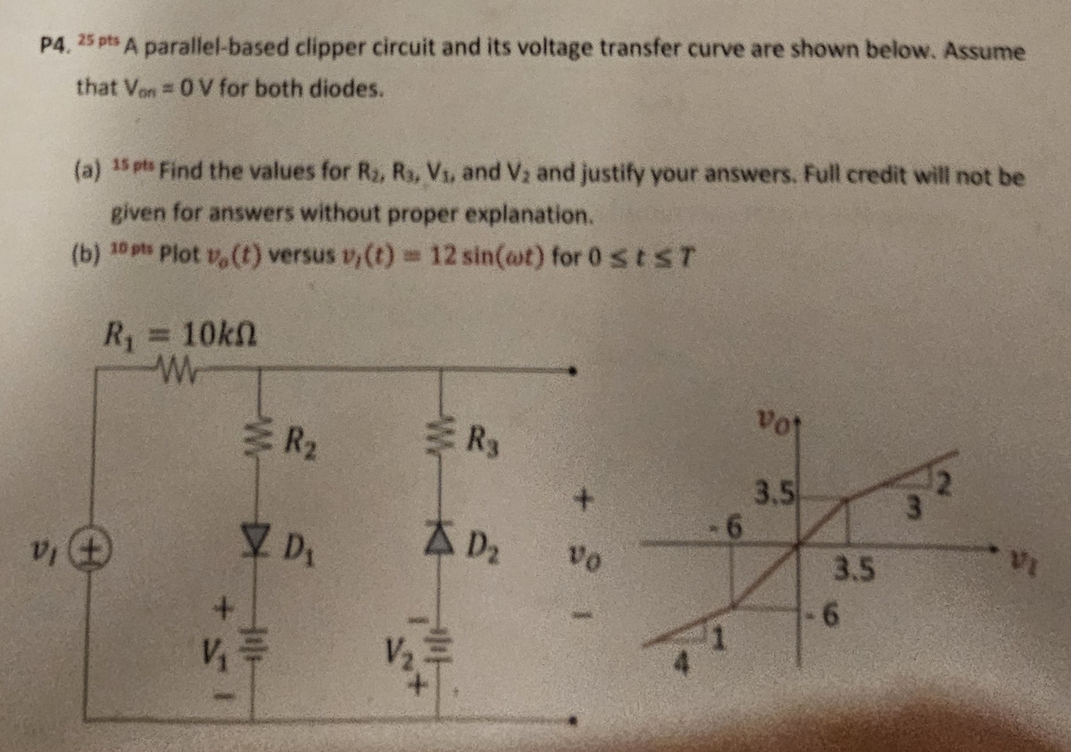 Solved P4. 25 ﻿pts A parallel-based clipper circuit and its | Chegg.com
