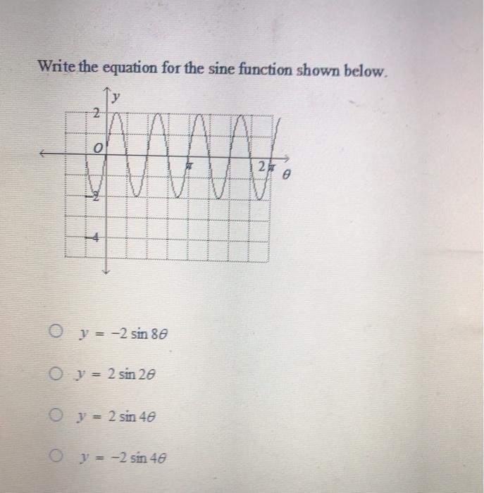 Solved Write the equation for the sine function shown below. | Chegg.com