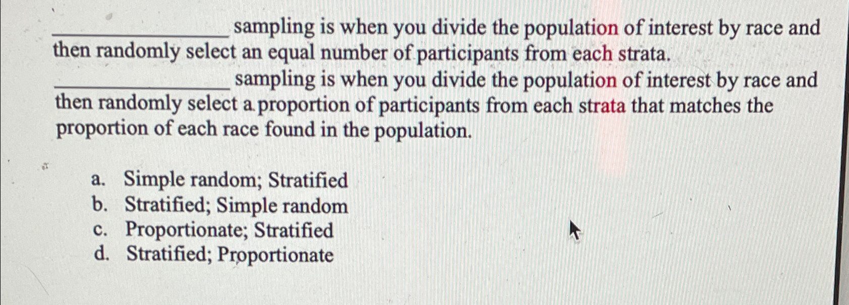 Solved sampling is when you divide the population of | Chegg.com