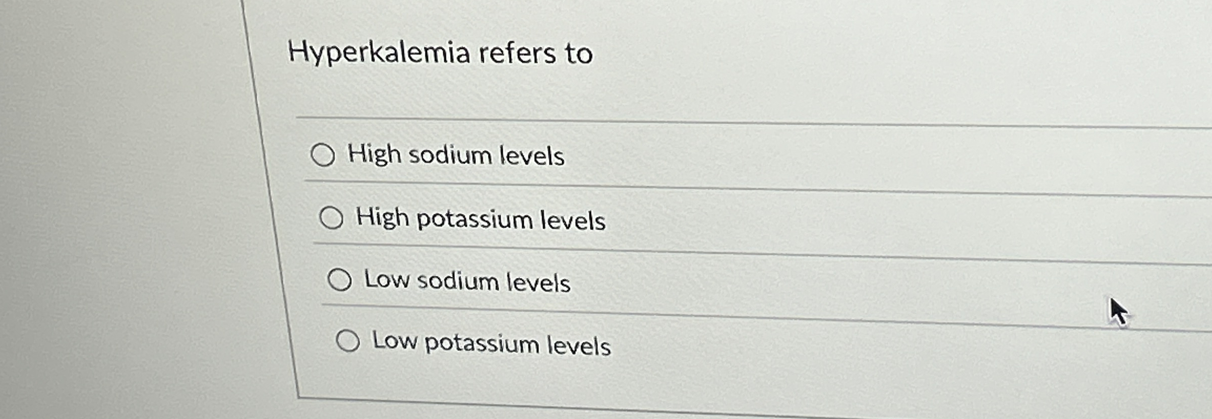 Solved Hyperkalemia refers toHigh sodium levelsHigh | Chegg.com
