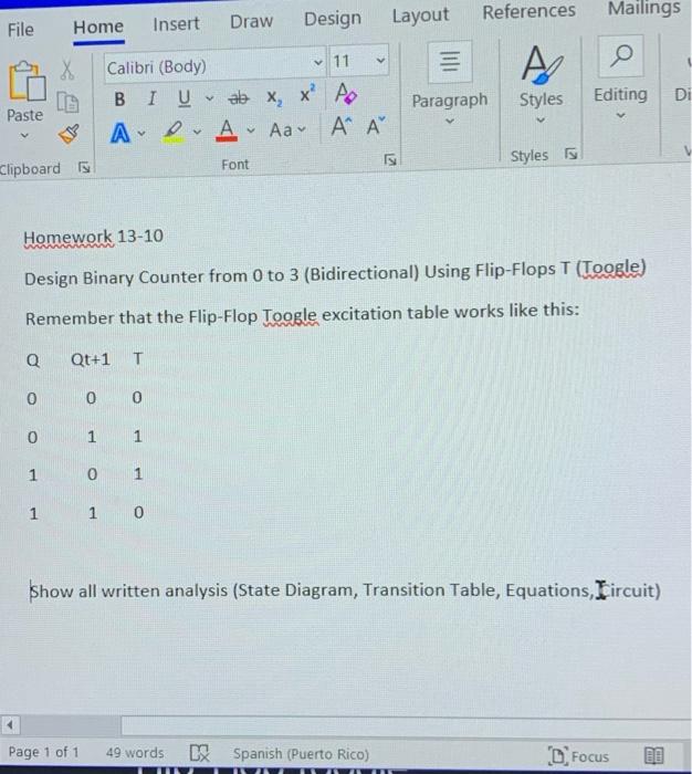 Solved Design Binary counter from 0 to 3 using Flip-flops T | Chegg.com