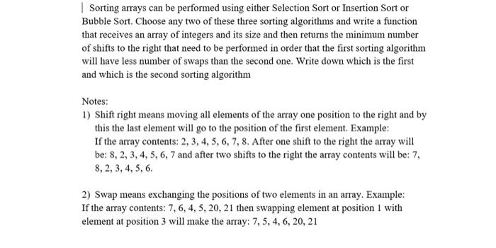 Solved Sorting arrays can be performed using either | Chegg.com