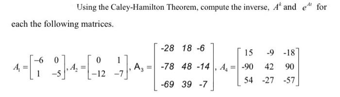 Solved Using the Caley-Hamilton Theorem, compute the | Chegg.com