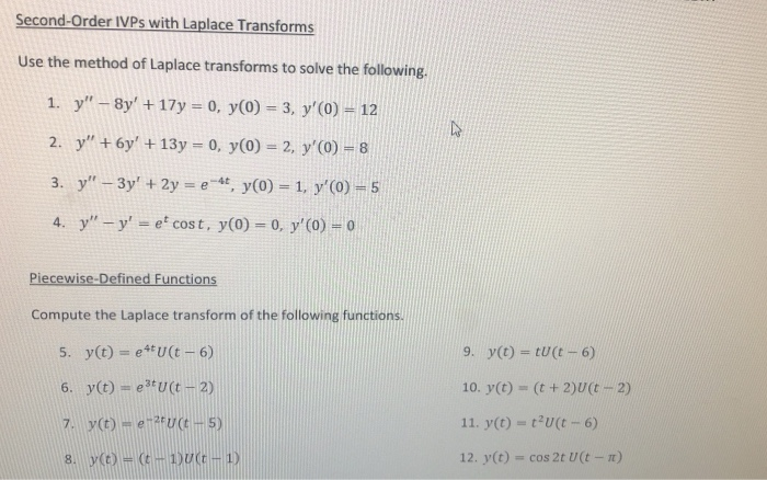 Solved Second-Order IVPs with Laplace Transforms Use the | Chegg.com