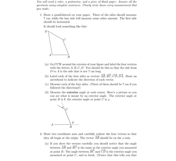 Solved You will need a ruler, a protractor, and a piece of | Chegg.com