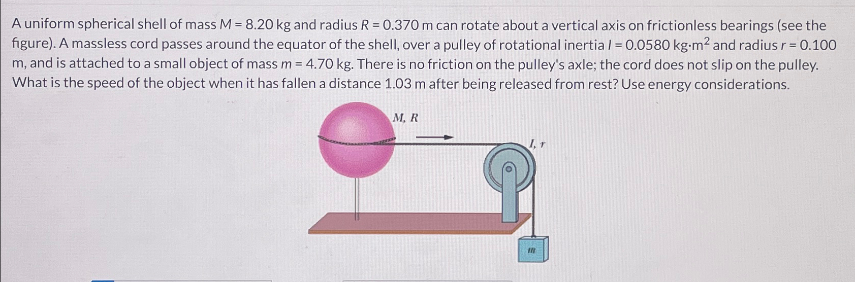 Solved A uniform spherical shell of mass M=8.20kg ﻿and | Chegg.com