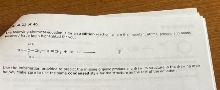 Solved The following chemical equation is for an addition | Chegg.com