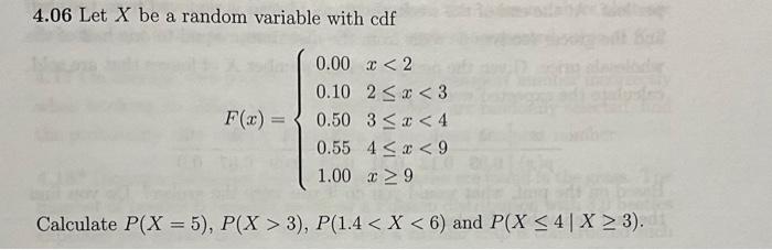 Solved 4.06 Let X be a random variable with cdf | Chegg.com