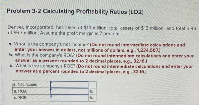 Solved Problem 3 2 Calculating Profitability Ratios [lo2]