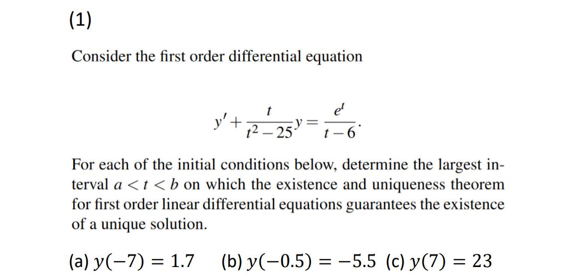 Solved (1)Consider the first order differential | Chegg.com