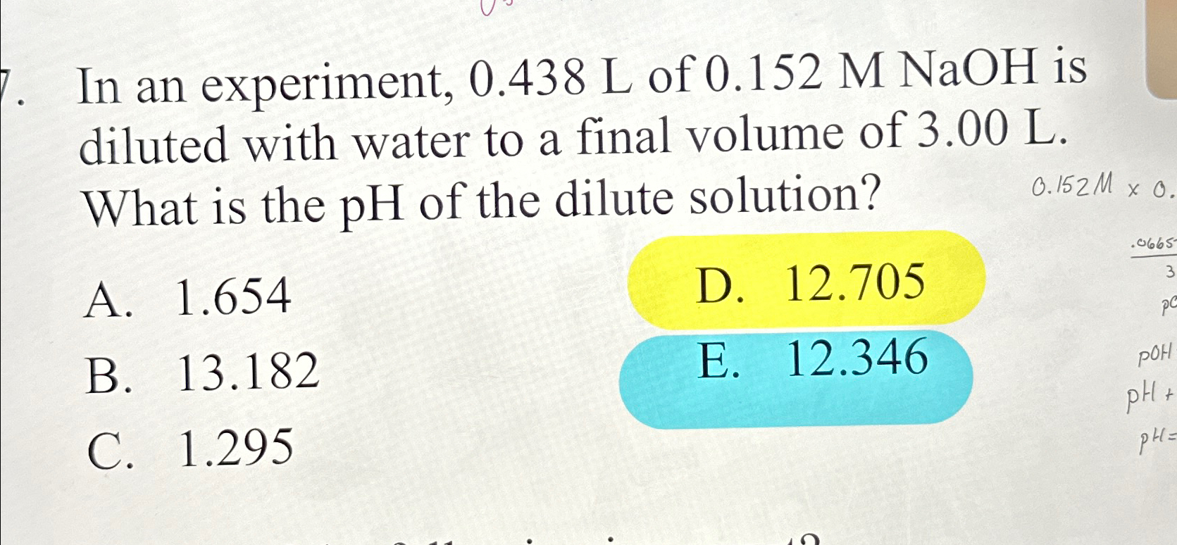 Solved In an experiment, 0.438L ﻿of 0.152MNaOH is diluted | Chegg.com