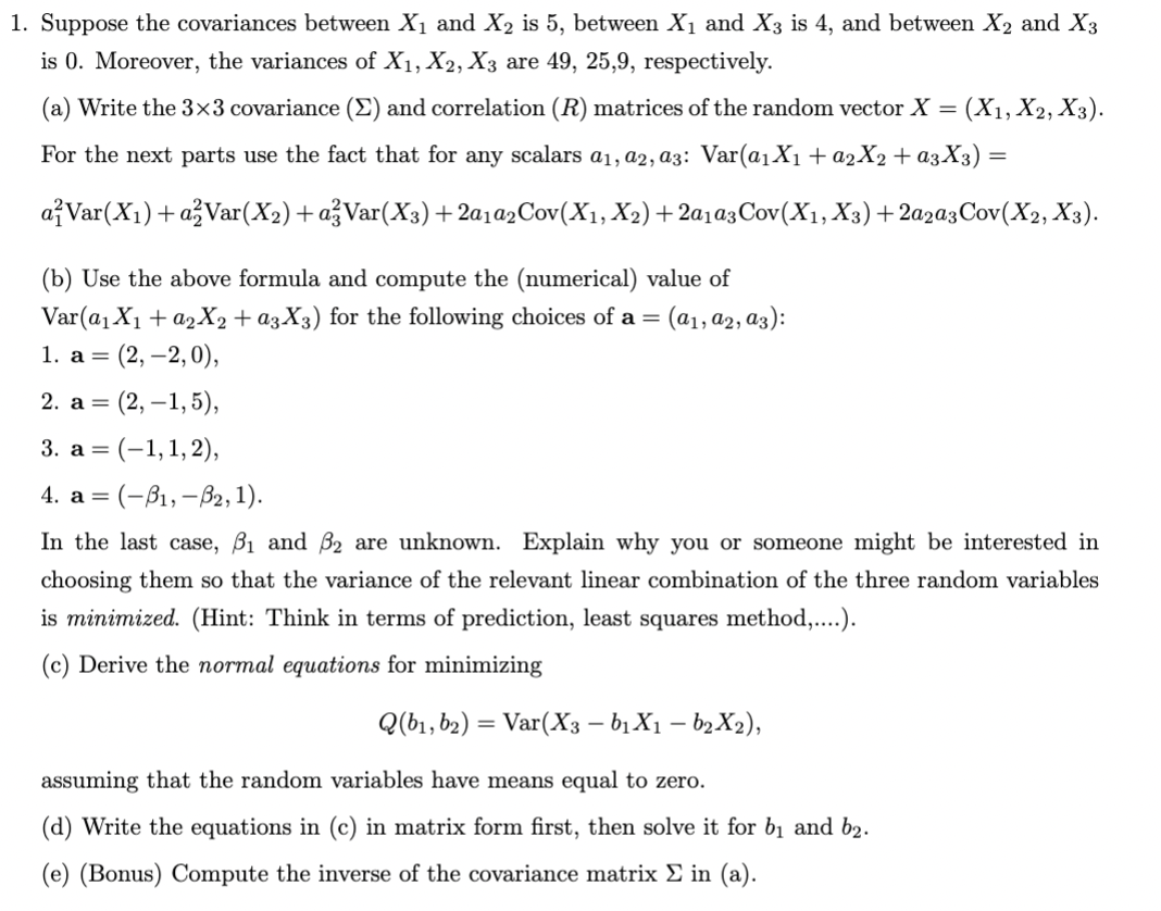 Suppose the covariances between x1 ﻿and x2 ﻿is 5 , | Chegg.com