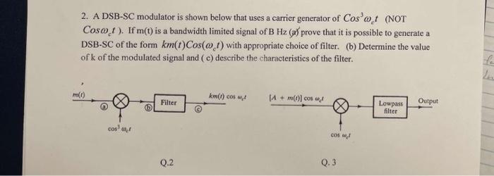 Solved 2. A DSB-SC modulator is shown below that uses a | Chegg.com
