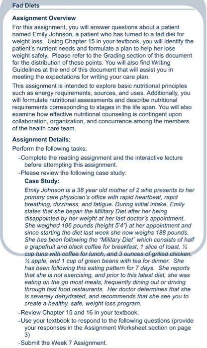 Solved Fad Diets Assignment Overview For this assignment, | Chegg.com