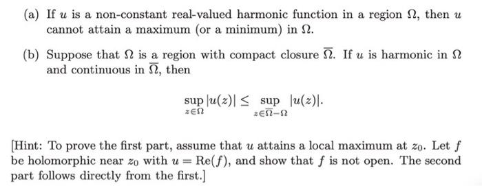 Solved Prove the maximum principle for harmonic fur(a) If u | Chegg.com
