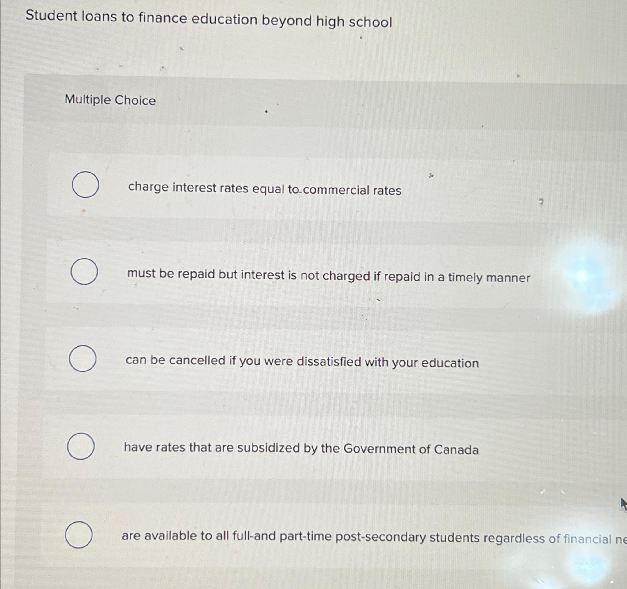 Solved Student loans to finance education beyond high | Chegg.com